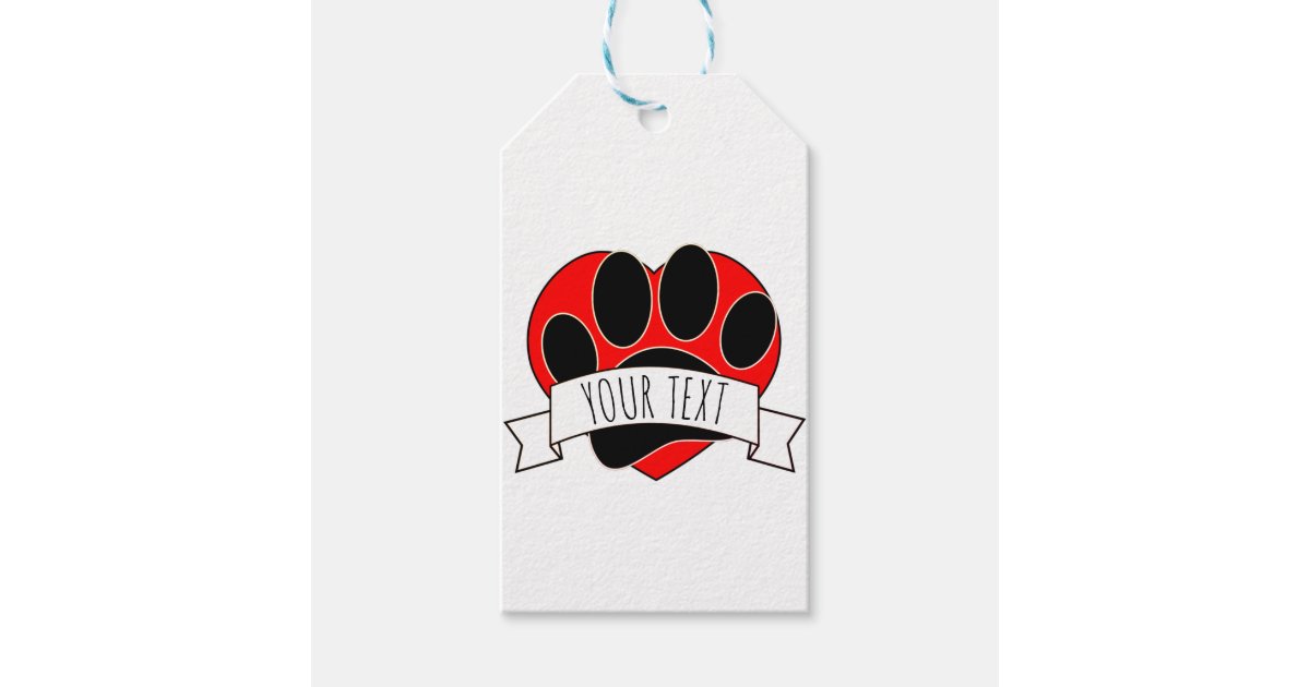 Dog Paw Print Red Heart Banner Gift Tags | Zazzle
