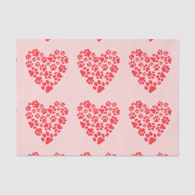 Dog Paw Print Valentine Hearts Pattern Pet Lover's Tissue Paper | Zazzle