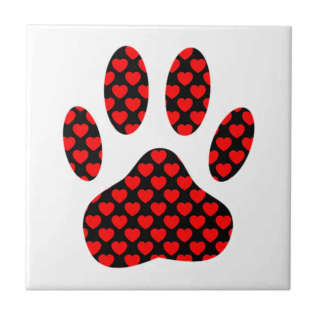 Dog Paw Print With Hearts Ceramic Tile | Zazzle