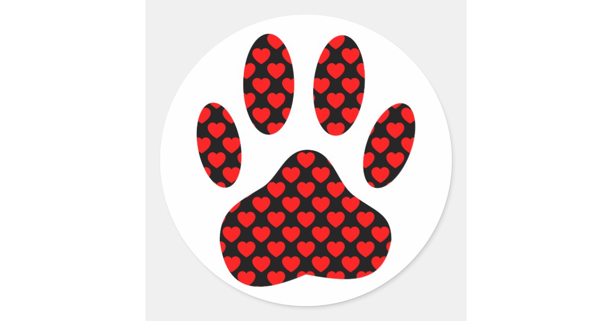 Dog Paw Print With Hearts Classic Round Sticker | Zazzle