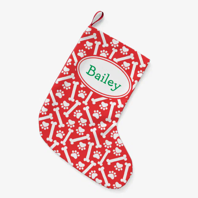 Dog Paw Prints and Bones Christmas Stocking | Zazzle