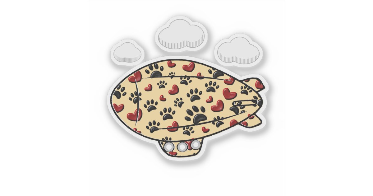 Dog Paw Prints And Red Hearts Custom Blimp Sticker | Zazzle
