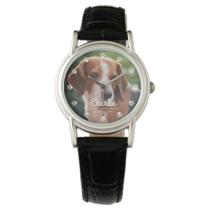 Dog Paw Prints Custom Photo Watch | Zazzle