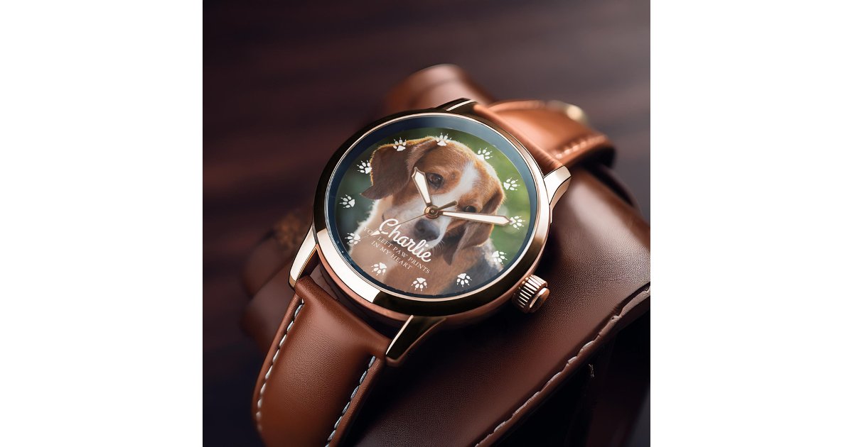 Dog Paw Prints Custom Photo Watch | Zazzle
