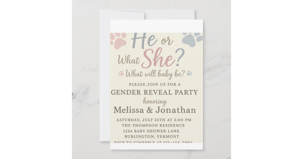 Dog Paw Prints Gender Reveal Invitation | Zazzle