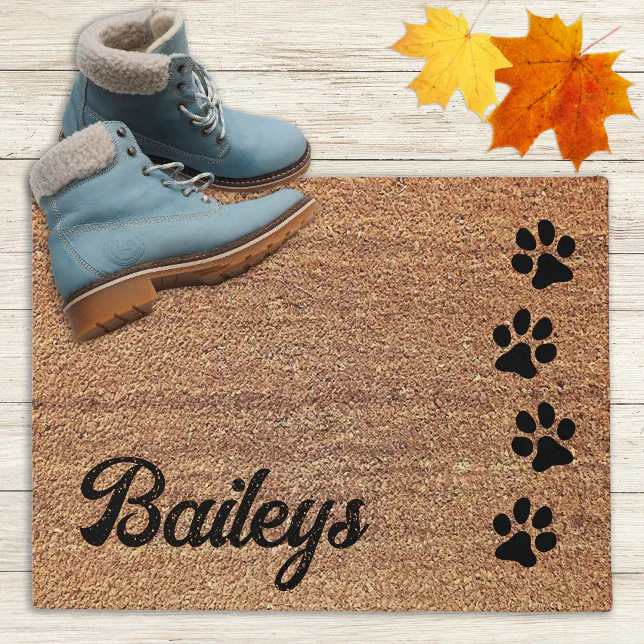 Dog Paw Prints Personalized Floor Entry Door Mat | Zazzle