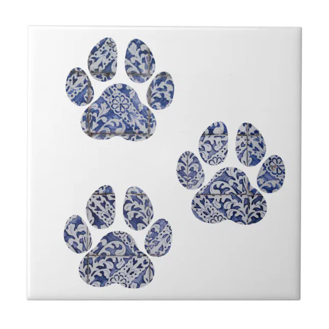 Dog Paw Prints Portuguese Spanish Tiles Navy White | Zazzle