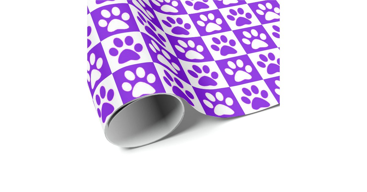 Dog Paw Prints purple and white Wrapping Paper | Zazzle
