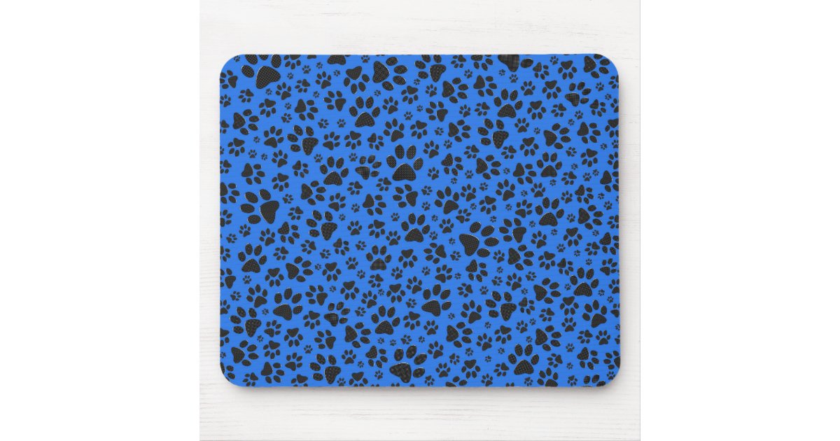 Dog Paws Black & White Polka Dot on tech blue Mouse Pad | Zazzle