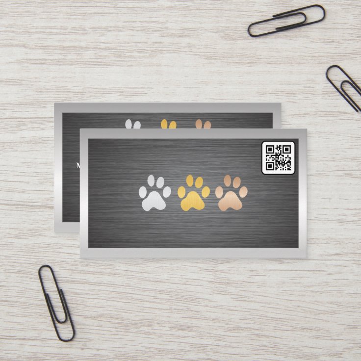 Dog Paws Metal | QR code Business Card | Zazzle
