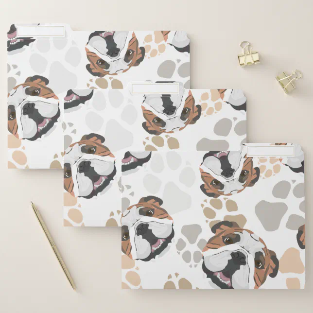 Dog paws pattern English Bulldog File Folder | Zazzle