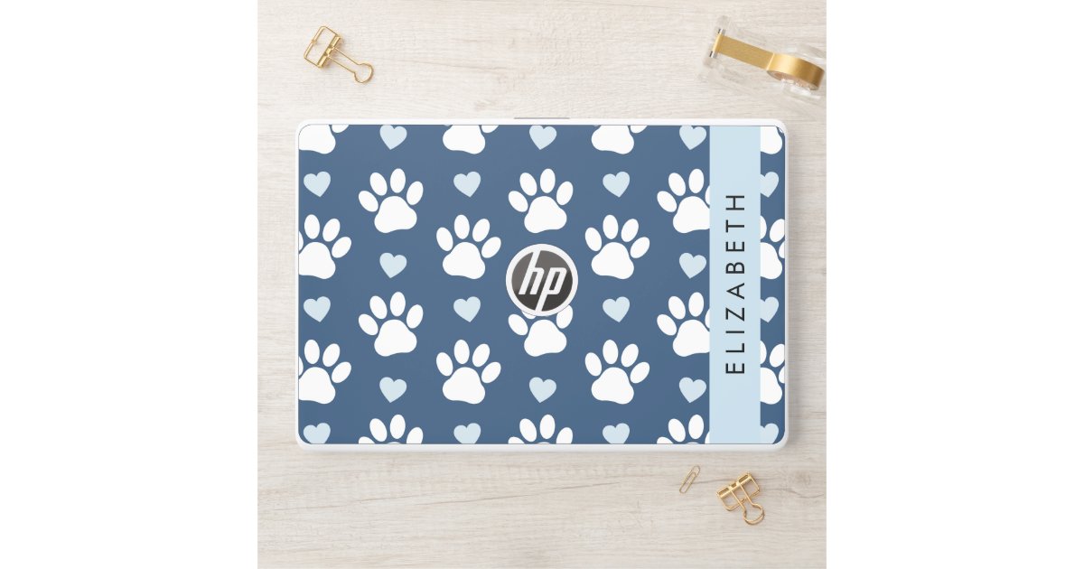 Dog Paws, White Paws, Blue Hearts, Your Name HP Laptop Skin | Zazzle