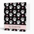 Dog Paws, White Paws, Pink Hearts, Your Name 3 Ring Binder | Zazzle