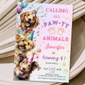Dog Pawty Birthday Party Girl 4th Birthday Invitation | Zazzle