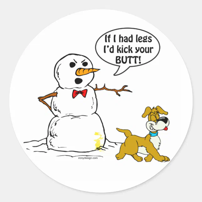 Dog Pees on Snowman Joke Classic Round Sticker | Zazzle