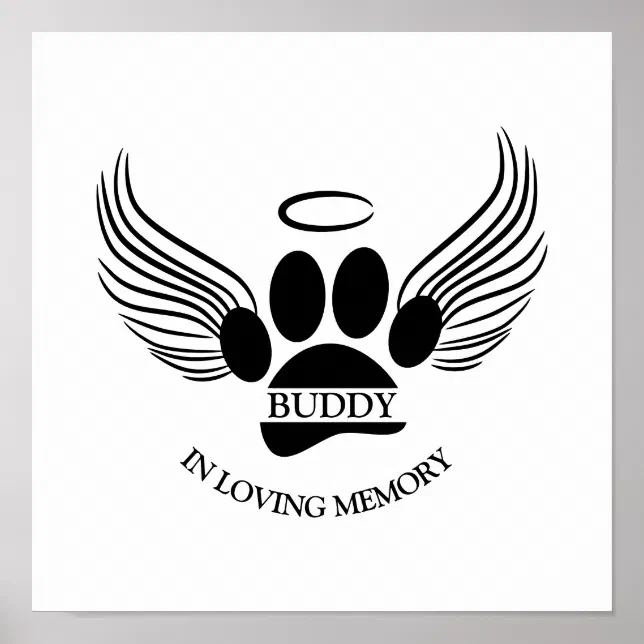 Dog Pet Angel Wings Memorial Custom Name Poster | Zazzle