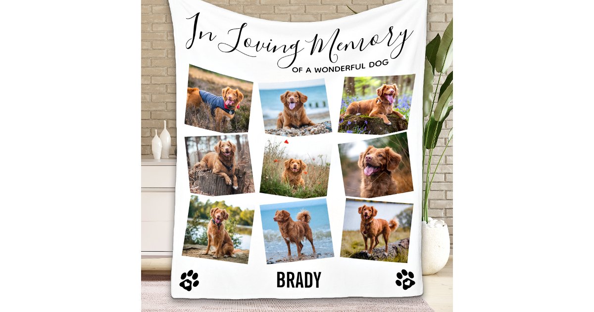Dog Pet Memorial In Loving Memory Photo Collage Fleece Blanket | Zazzle