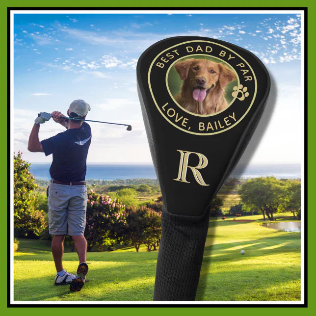 Dog Photo Best Dad By Par Custom Monogram * Golf Head Cover | Zazzle
