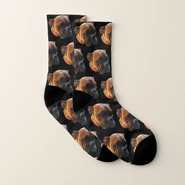 Dog Photo Boxer Puppy Black Custom Socks | Zazzle
