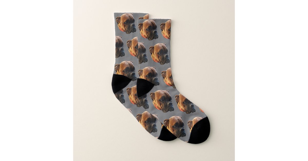 Dog Photo Boxer Puppy Grey Socks | Zazzle