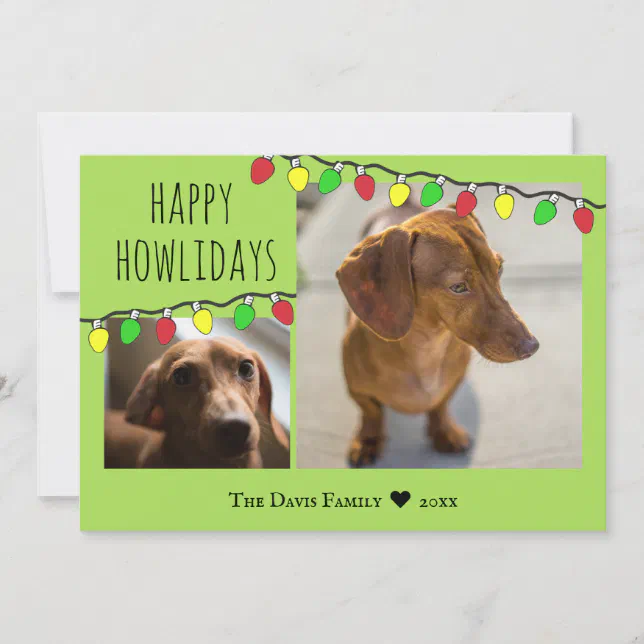 Dog Photo with String Lights Happy Howlidays Holiday Card | Zazzle