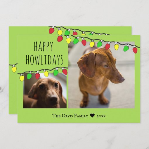 Dog Photo with String Lights Happy Howlidays Holiday Card | Zazzle