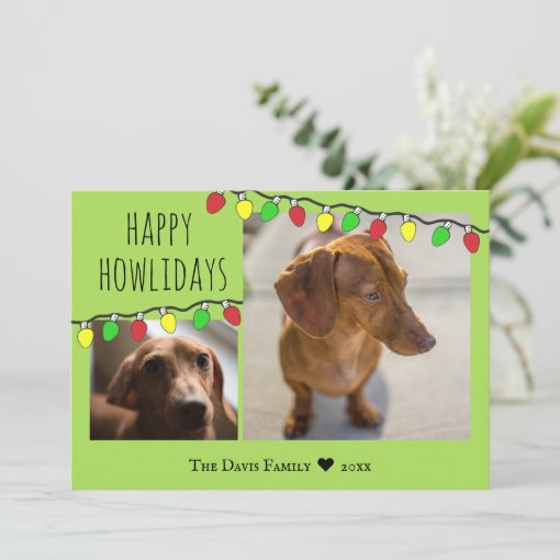 Dog Photo with String Lights Happy Howlidays Holiday Card | Zazzle