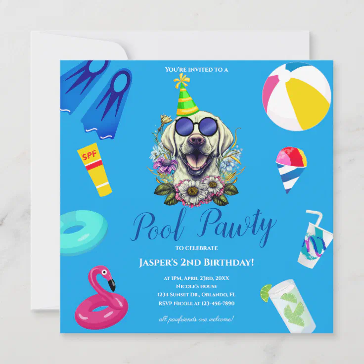 Dog Pool Party Birthday Invitation | Zazzle