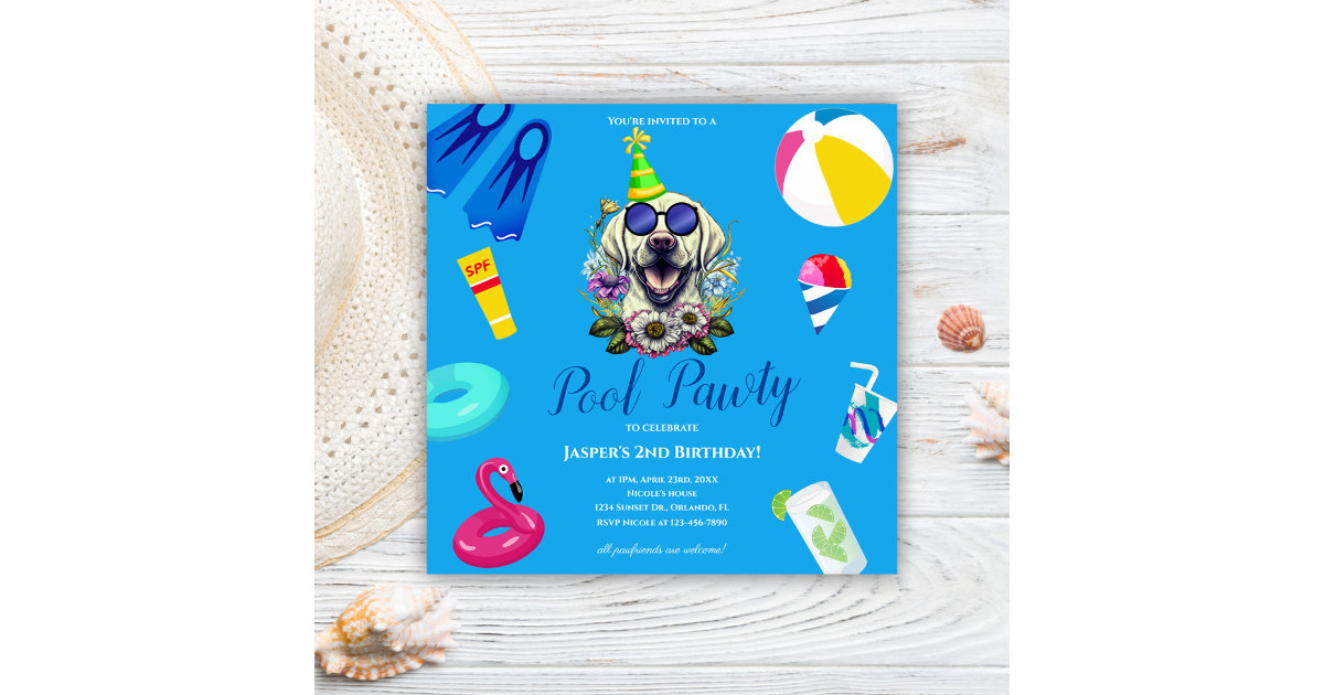 Dog Pool Party Birthday Invitation | Zazzle