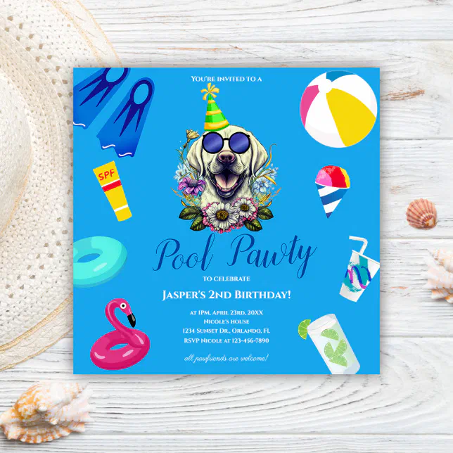 Dog Pool Party Birthday Invitation | Zazzle