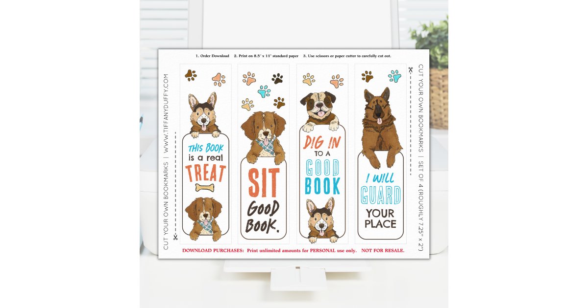 Dog Puns Funny Bookmarks Printable Sheet Poster | Zazzle