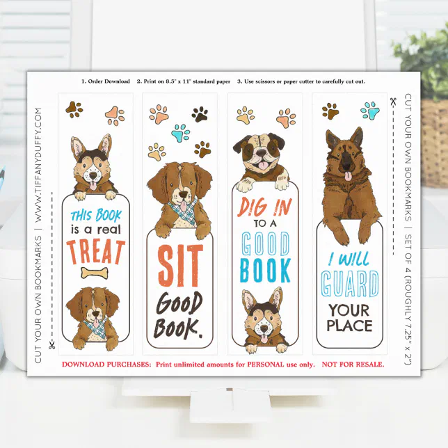Dog Puns Funny Bookmarks Printable Sheet Poster | Zazzle