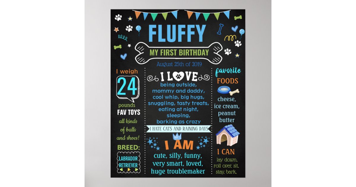 Dog Puppy Birthday chalkboard sign milestone | Zazzle