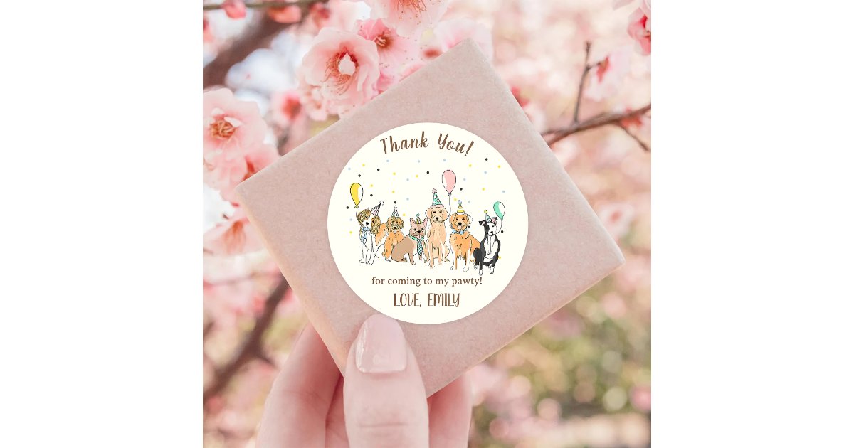 Dog Puppy Birthday Party Classic Round Sticker | Zazzle