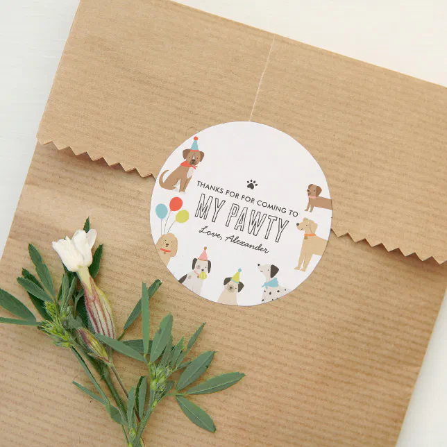 Dog Puppy Birthday Party Classic Round Sticker | Zazzle
