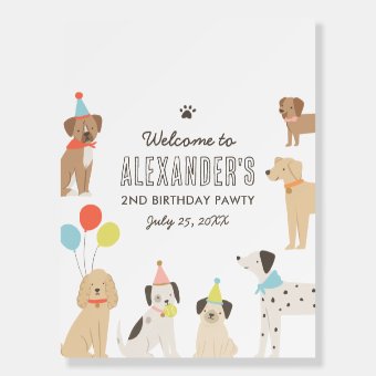 Dog Puppy Let's Pawty Birthday Welcome Sign | Zazzle