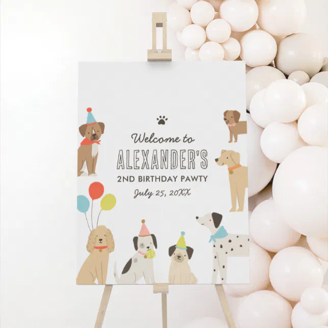 Dog Puppy Let's Pawty Birthday Welcome Sign | Zazzle
