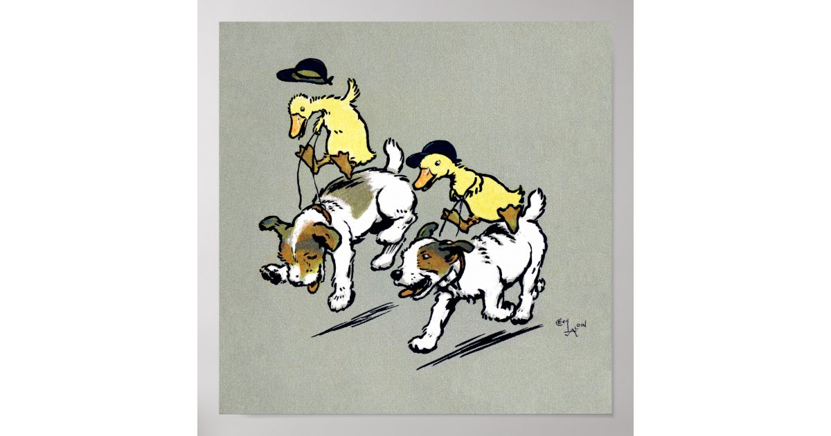 Dog-riding ducks poster | Zazzle