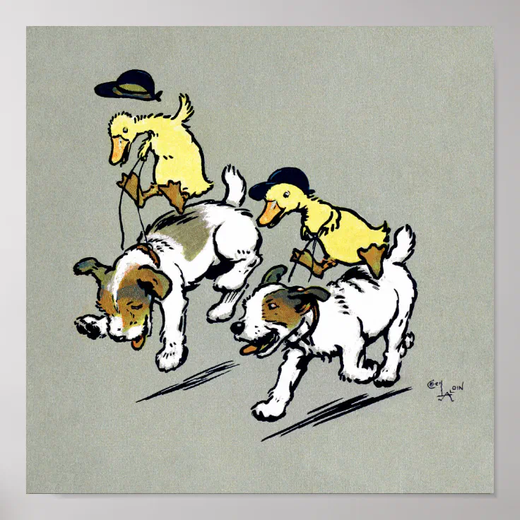 Dog-riding ducks poster | Zazzle