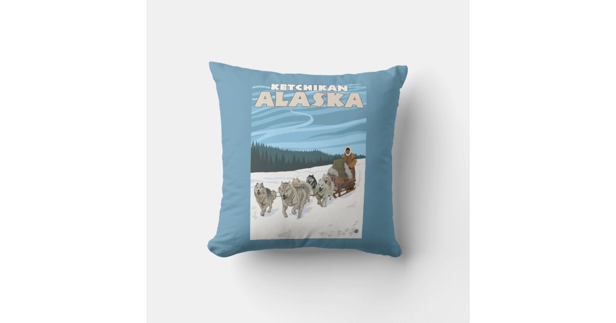 Dog Sledding Scene - Ketchikan, Alaska Throw Pillow | Zazzle