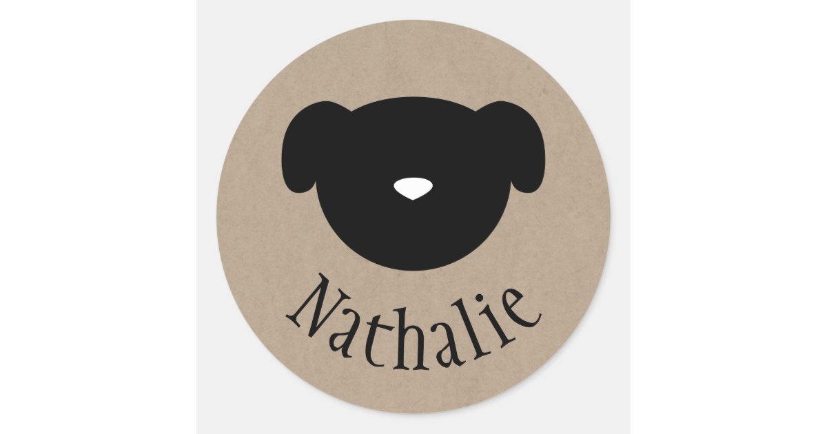 Dog symbol brown paper name sticker | Zazzle