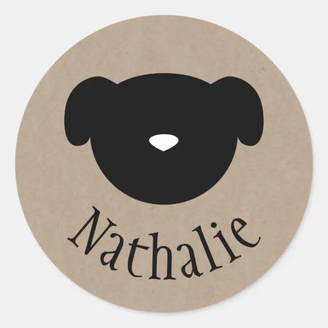 Dog symbol brown paper name sticker | Zazzle