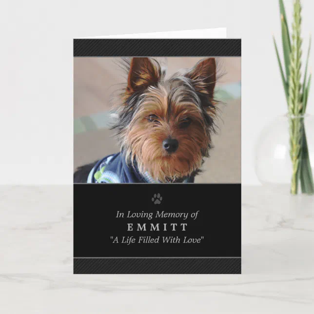 Dog Sympathy Custom Photo Memorial Card - Black | Zazzle