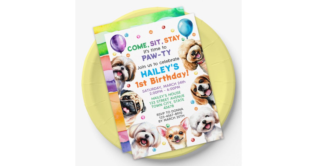 Dog Theme Birthday Party Invitation | Zazzle