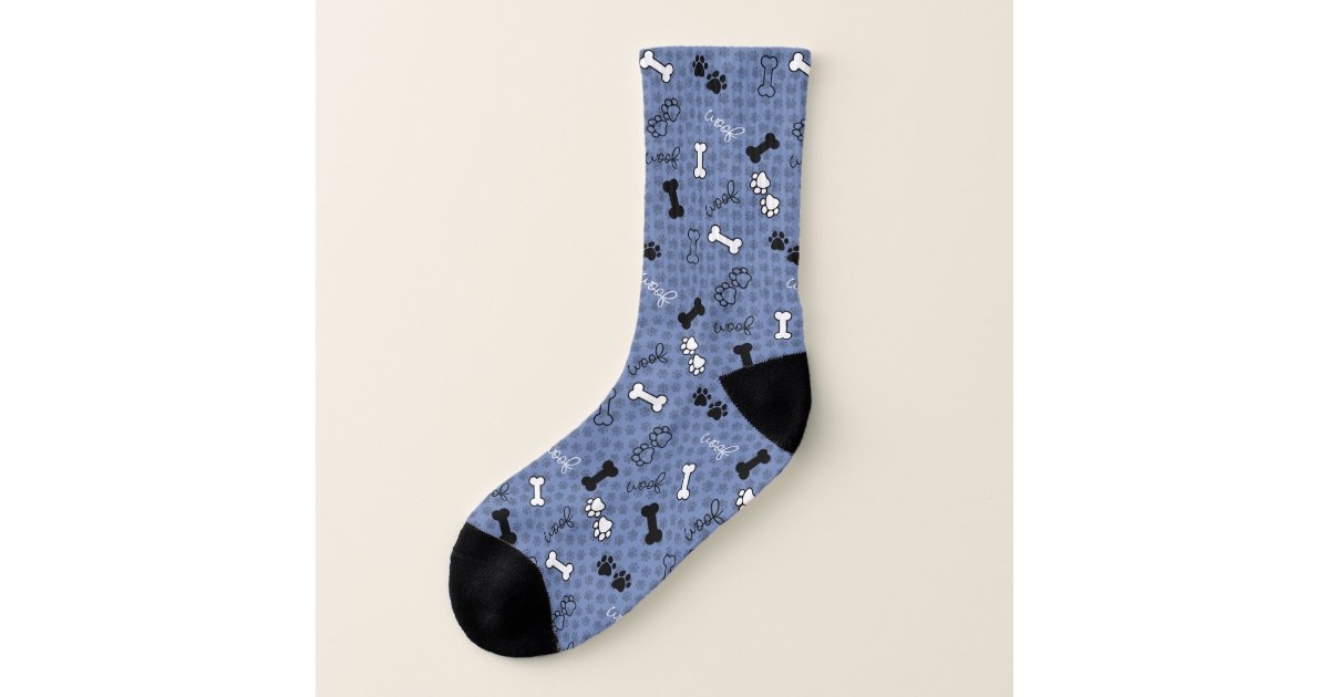 Dog Theme Paw Print, Blue Gray Socks | Zazzle