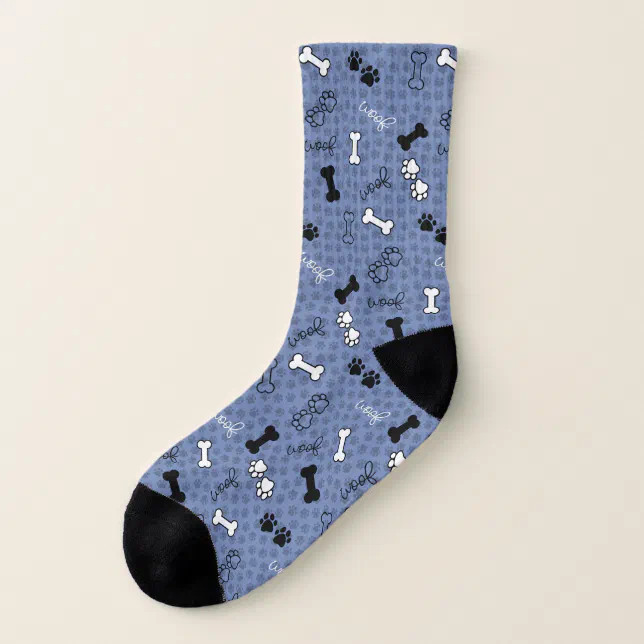 Dog Theme Paw Print, Blue Gray Socks | Zazzle
