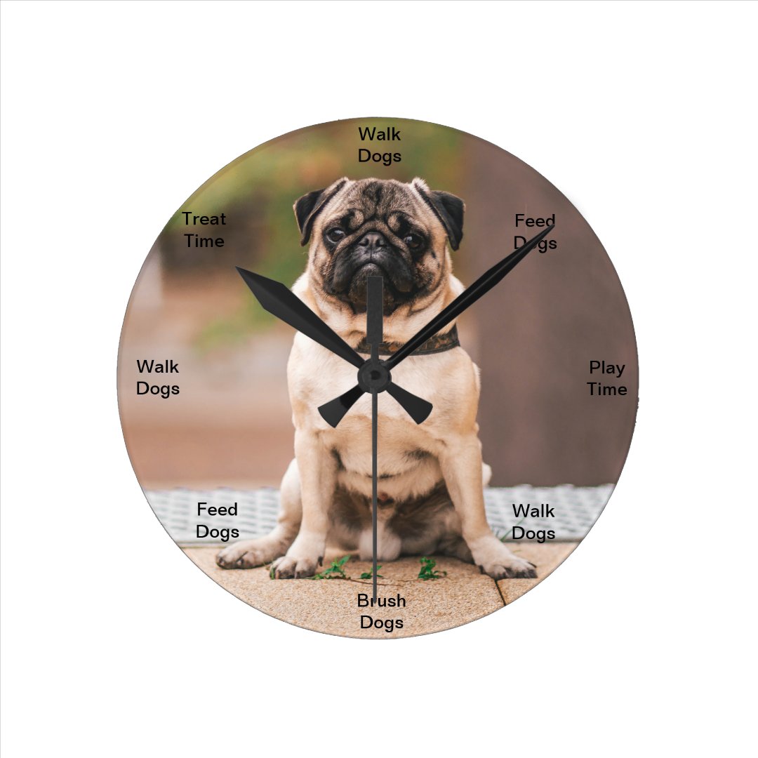 Dog Time Wall Clock Pug | Zazzle