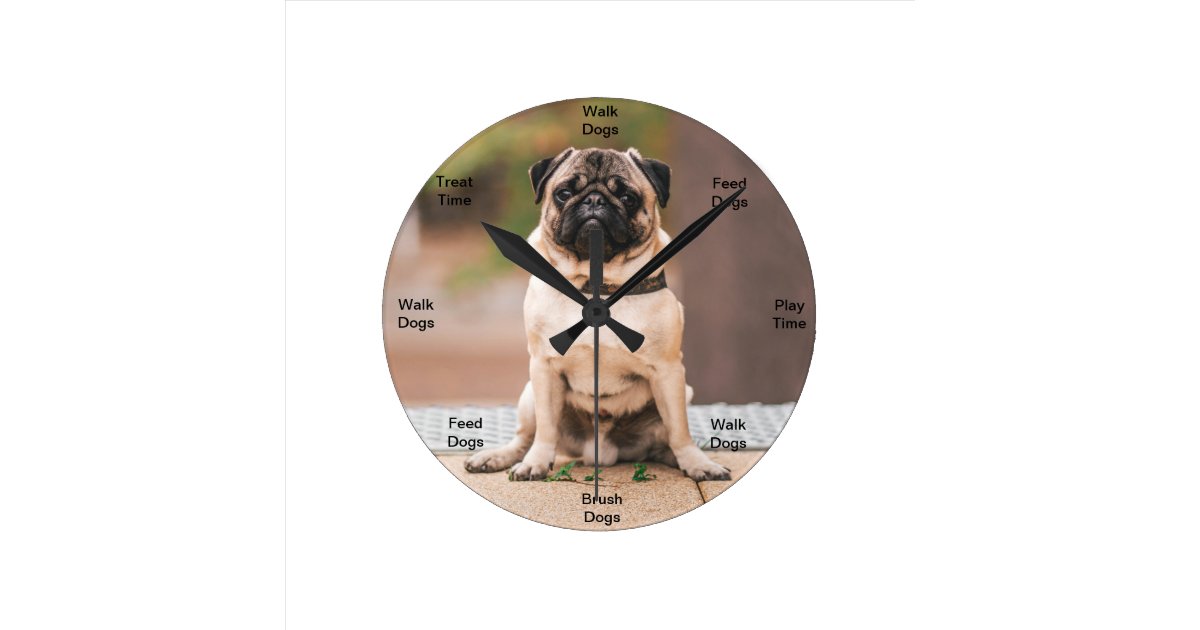 Dog Time Wall Clock Pug | Zazzle.com