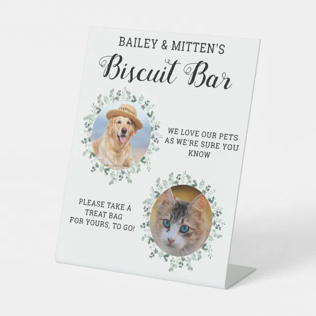 Dog Treat Wedding Favor Biscuit Bar Pet Photo Pedestal Sign | Zazzle