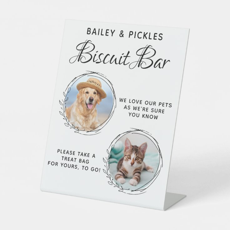 Dog Treat Wedding Favor Pet Photo Biscuit Bar Pedestal Sign | Zazzle